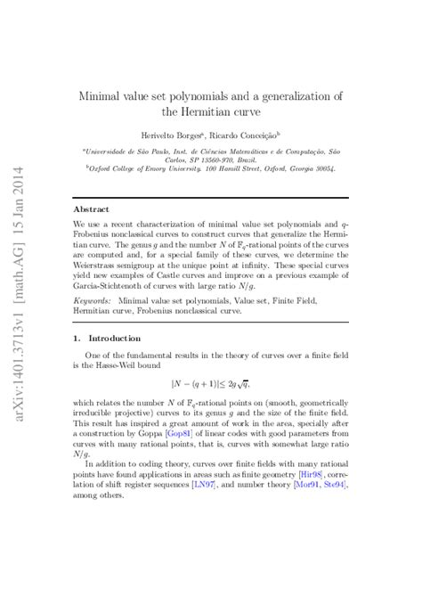 Pdf Minimal Value Set Polynomials And A Generalization Of The