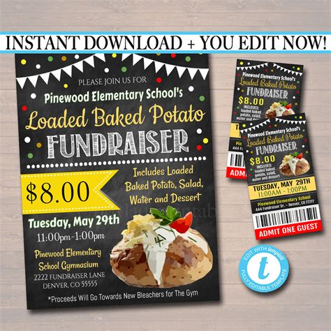 Baked Potato Fundraiser Flyer Ticket Set Editable Template — Tidylady