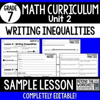 Free Writing Inequalities Lesson 7th Grade Curriculum Sample Lesson Writing Inequalities