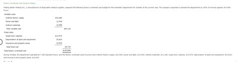 solved factory overhead cost variance report hours variable