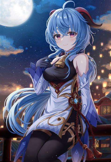 1190200 Anime Horns Bodysuit Blue Hair Genshin Impact Anime Girls