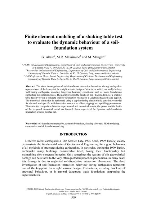 Pdf Finite Element Modeling Of A Shaking Table Test To Evaluate The