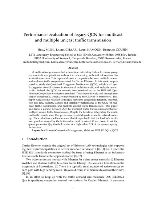 Pdf Performance Evaluation Of Legacy Qcn For Multicast And Multiple Unicast Traffic Transmission
