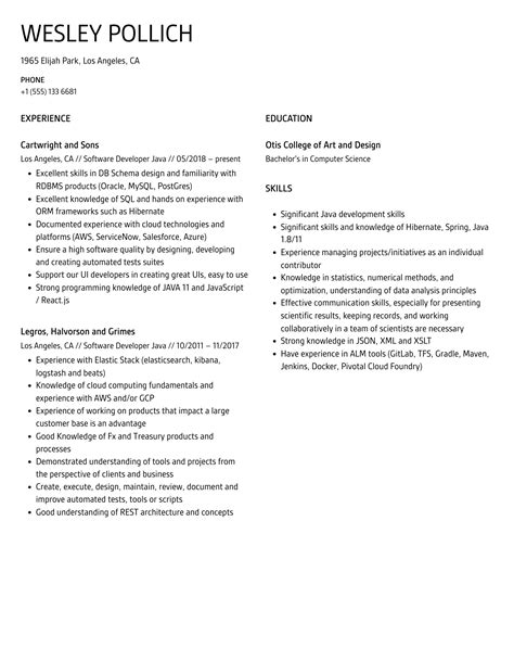 Software Developer Java Resume Samples Velvet Jobs