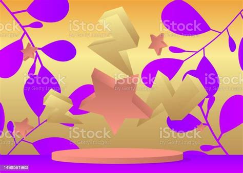 추상적인 금색 보라색 및 밝은 빨간색 실린더 받침대 연단 모형 최소 기하학적 제품 디스플레이 프레젠테이션을 위한 벡터 스테이지