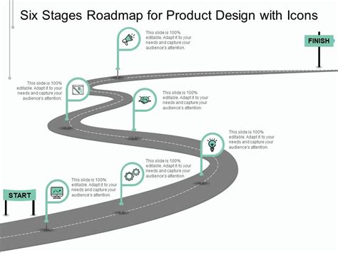 Six Stages Roadmap For Product Design With Icons Ppt PowerPoint Presentatio