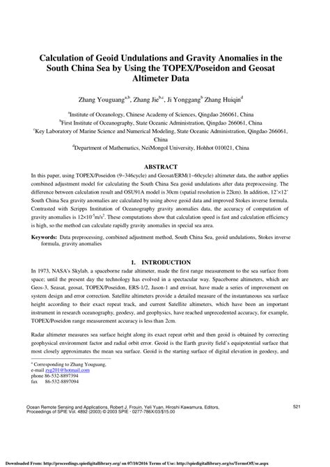 Pdf Calculation Of Geoid Undulations And Gravity Anomalies In The South China Sea By Using The