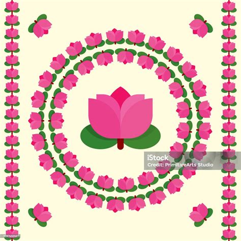인도의 국립 꽃 신성한 연꽃 물 백합 일명 Nelumbo Nucifera 인도의 이집트 콩 힌두교 사원에 모티프처럼 평평한 재료