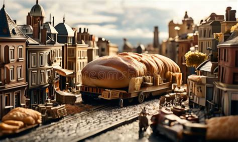 Gigantic Loaf Of Bread Transported Through A Miniature City Street