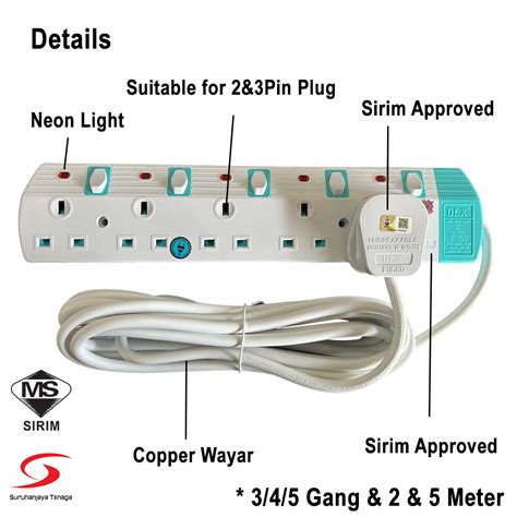 Sirim Trailing Socket Heavy Duty Extension Plug Universal Socket Multi