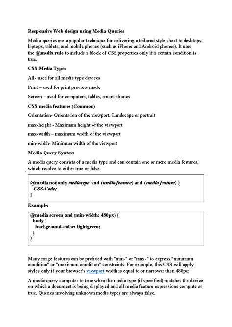 Responsive Web Design Using Media Queries It Uses The Media Rule To Include A Block Of Css