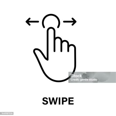컴퓨터 마우스의 스 와이프 제스처 포인터 손가락 검은 선 아이콘입니다 커서 손 선형 픽토그램 클릭 누르기 터치 포인트 윤곽선