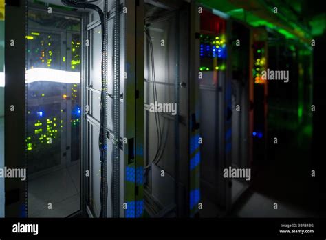 Flat Design Illustration Is Showing Data Center Corridor Rack Door