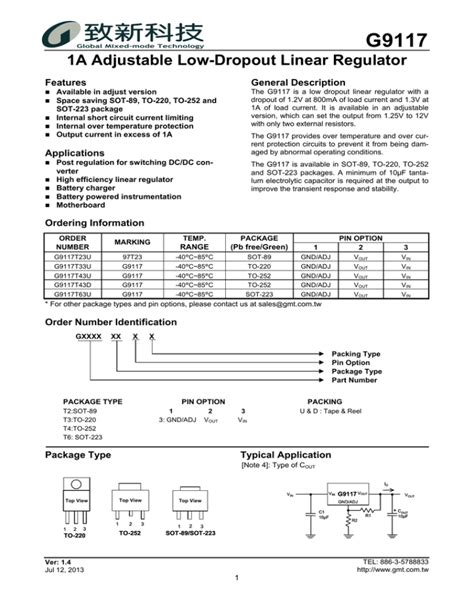 1A Adjustable Low Dropout Linear Regulator