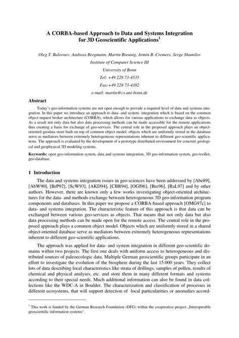 Pdf A Corba Based Approach To Data And Systems Integration For 3d