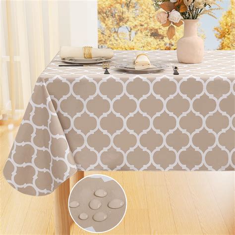 Smiry Rectangle Table Cloth Waterproof Vinyl Tablecloth With Flannel Backing For