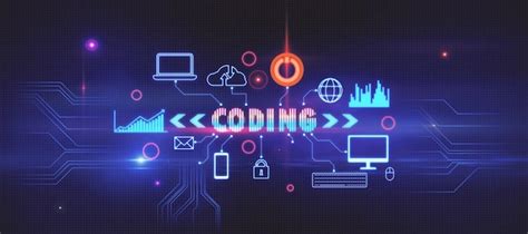 premium photo creative glowing coding hologram on blue background