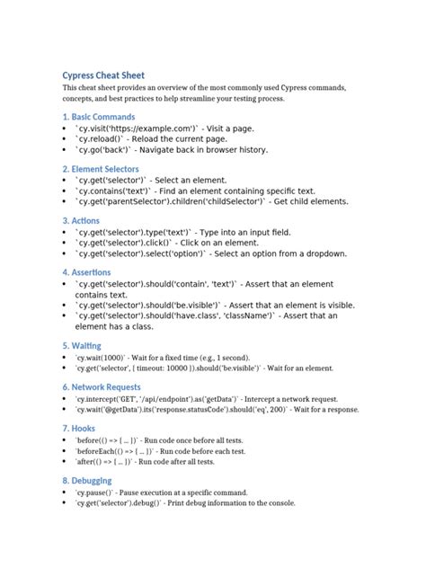 Cypresscheatsheet Pdf Computing Software