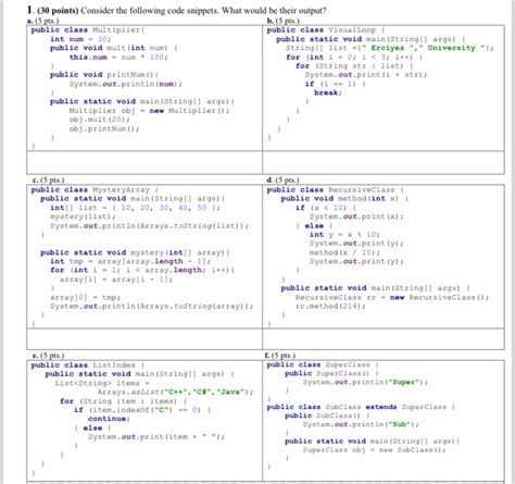 Solved 30 ﻿points ﻿consider The Following Code Snippets