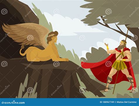 Oedipus And The Sphinx Riddle Greek Mythology Tale Stock Illustration