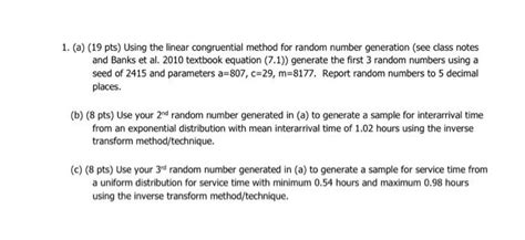 Solved A 19 Pts Using The Linear Congruential Method For