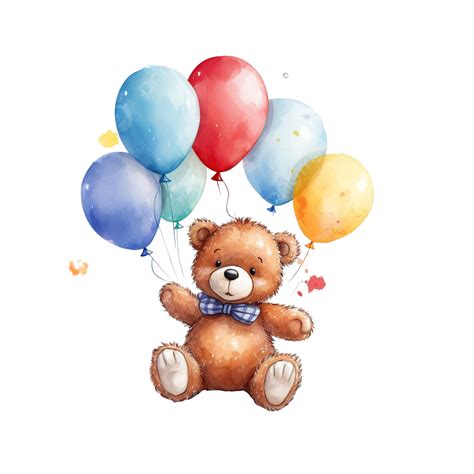 Teddy Bear With Balloons Illustration Ai Generative Bear Balloon