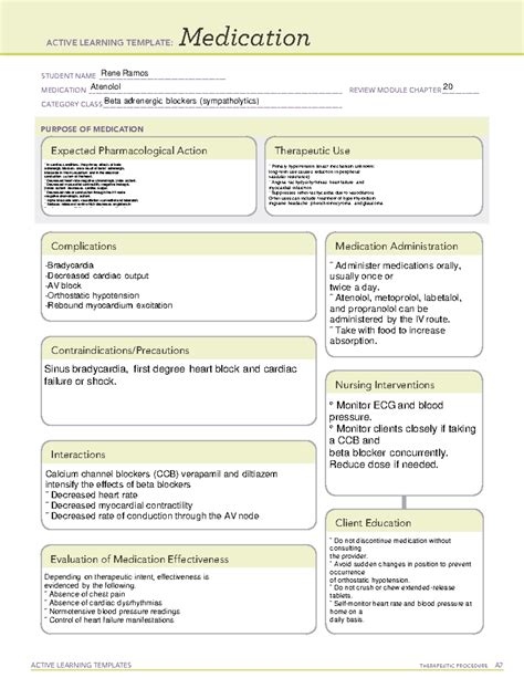 Propranolol Ati Medication Template