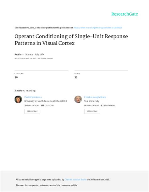 Pdf Operant Conditioning Of Single Unit Response Patterns In Visual Cortex