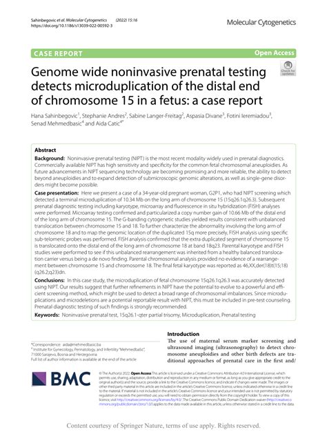 Pdf Genome Wide Noninvasive Prenatal Testing Detects Microduplication Of The Distal End Of