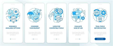 Selecting Business Tools Tips Blue Onboarding Mobile App Screen Walkthrough 5 Steps Editable