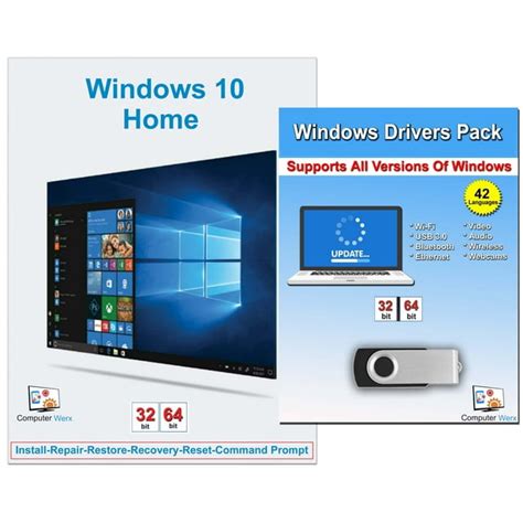 Computer Werx Win 10 Home 32 64 Bit Recovery Disk Usb Install Key And Drivers Pack 2 Pack