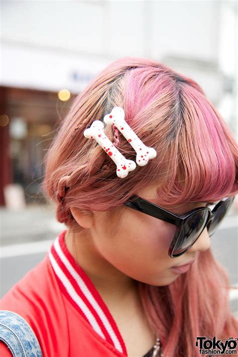 Pink Haired Harajuku Girl W Denim Candy Stripper Eyeball Purse Tokyo