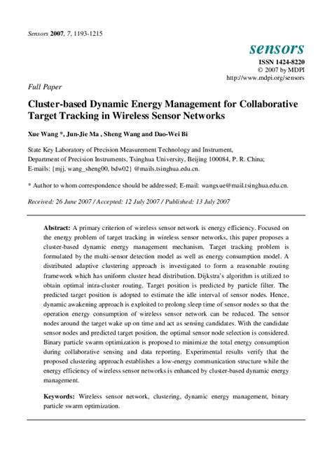 Pdf Cluster Based Dynamic Energy Management For Collaborative Target Tracking In Wireless