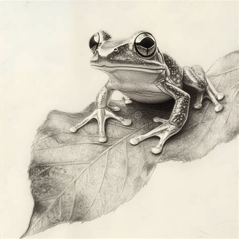Detailed Pencil Drawing Of A Frog On A Leaf Wildlife Art Nature