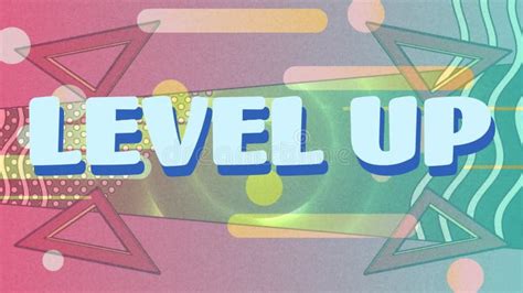 Animation Of Level Up Text Over Abstract Shapes Background Stock Video