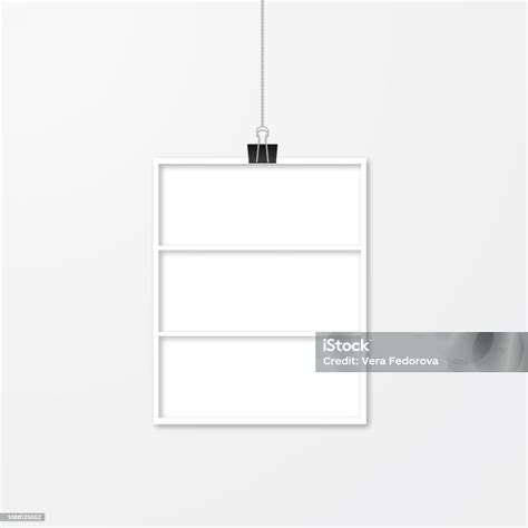 현실적인 격리 된 백서 사진 프레임 바인더 클립 매달려 서식 파일 합성 벡터 일러스트입니다 사진 작가 대 한 조롱 감정에 대한 스톡 벡터 아트 및 기타 이미지 Istock