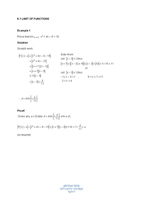 Tutorial 6 Limit And Continuity Of Functions Abdullah Yahya Uitm Kampus Seremban 6 Limit Of