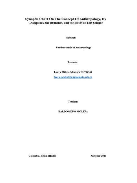 Act 1 Synoptic Chart On The Concept Of Anthropology Pdf