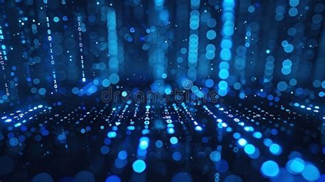 Futuristic Digital Binary Code Background With Bokeh Effect In Dark Blue Stock Illustration