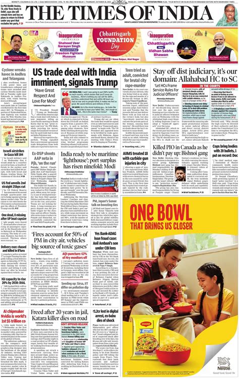 The Times Of India Todays Front Page 30102025
