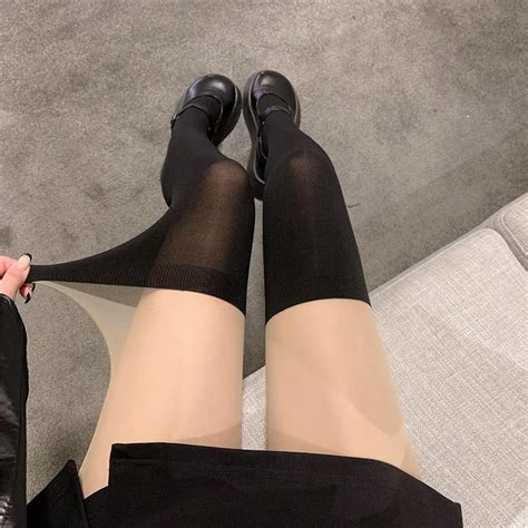 여성용 스플라이싱 스타킹 섹시한 블랙 패치워크 중고등학교 양말 긴 Jk 유니폼 중공 메쉬 걸림 방지 팬티 스타킹