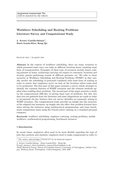 Pdf Workforce Scheduling And Routing Problems Literature Survey And