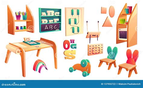 Vector Montessori Set Elements For Elementary School Stock Vector