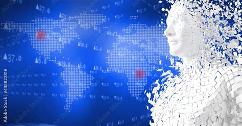 Composition Of Exploding Human Bust Formed With Particles Over World