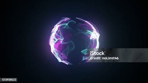 추상 마법 구체 컴퓨터 생성 배경 빛나는 네온 입자에서 여러 가지 빛체 기체 모양 미래 요소의 3d 렌더링 구에 대한 스톡 사진