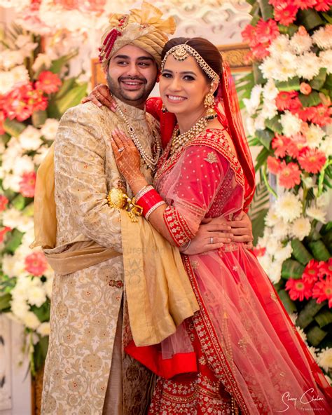 Unique Bride And Groom Outfit Combination Colour Coordinated