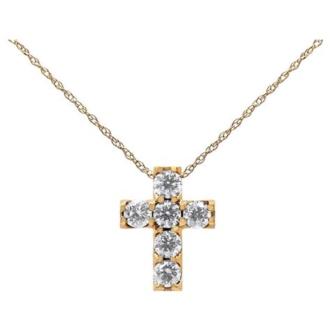 14k Yellow Gold 12 Carat Round Cut Diamond Mini Cross Pendant Necklace