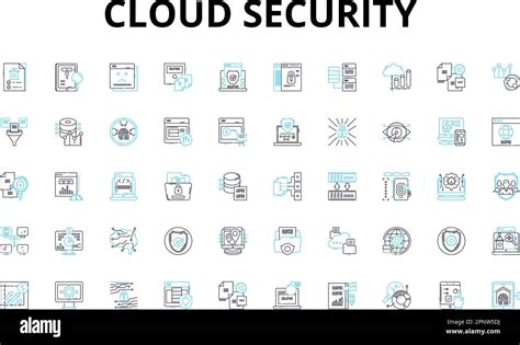 Cloud Security Linear Icons Set Encryption Compliance Authentication Cybersecurity Firewall
