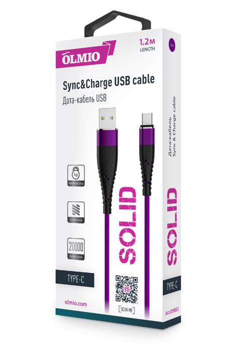 Кабель Usb Type C Olmio Solid усиленный 2 1a цвет индиго