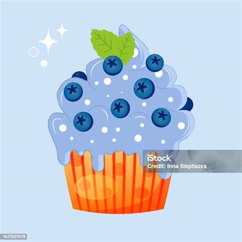 크림과 블루 베리와 민트 케이크 엽서 휴일 포스터 장식 식욕을 돋우는 컵케익 과일에 대한 스톡 벡터 아트 및 기타 이미지